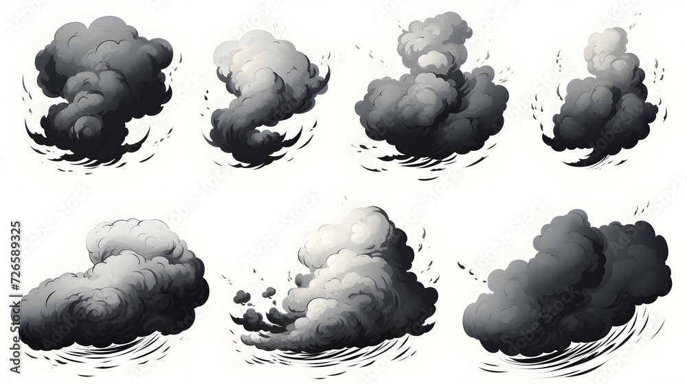 Radial explosion silhouette. Exploding bursts, round explosions cloud ...