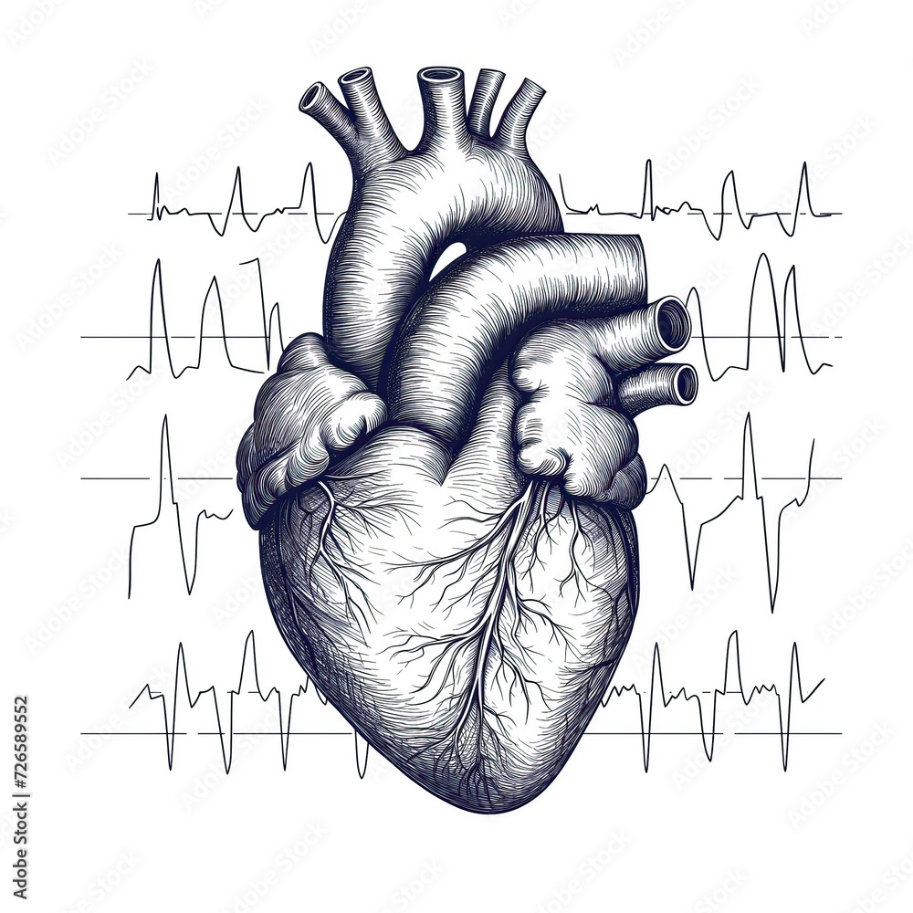 Stock-Illustration „Electrocardiograma del corazón, boceto ilustrado ...