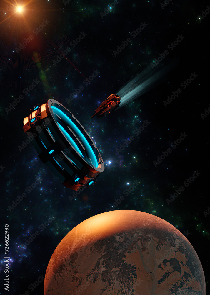 Interstellar travel and dimensional portals, spaceships exploring new ...