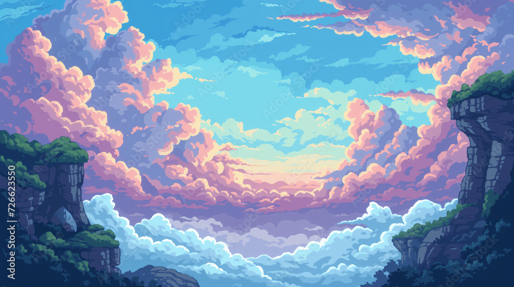 pixel art of sky dungeon background battle scene in RPG old school ...