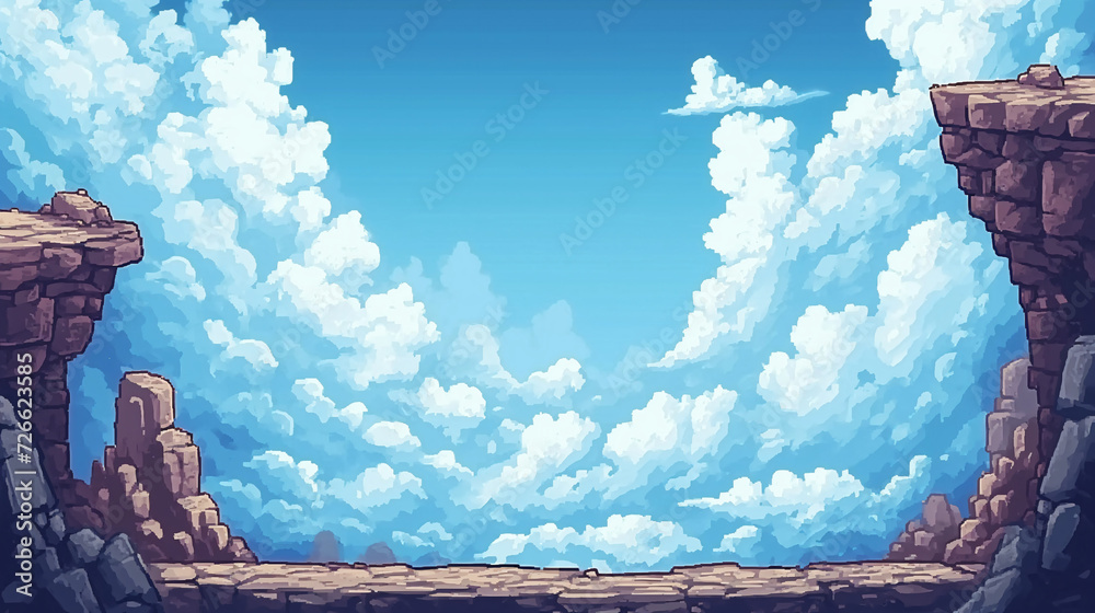 pixel art of sky dungeon background battle scene in RPG old school ...