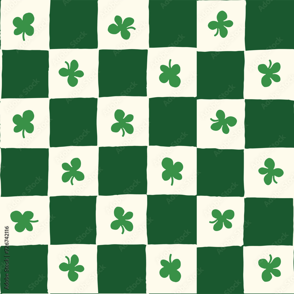 Seamless vector repeating pattern with hand drawn checkerboard in green ...