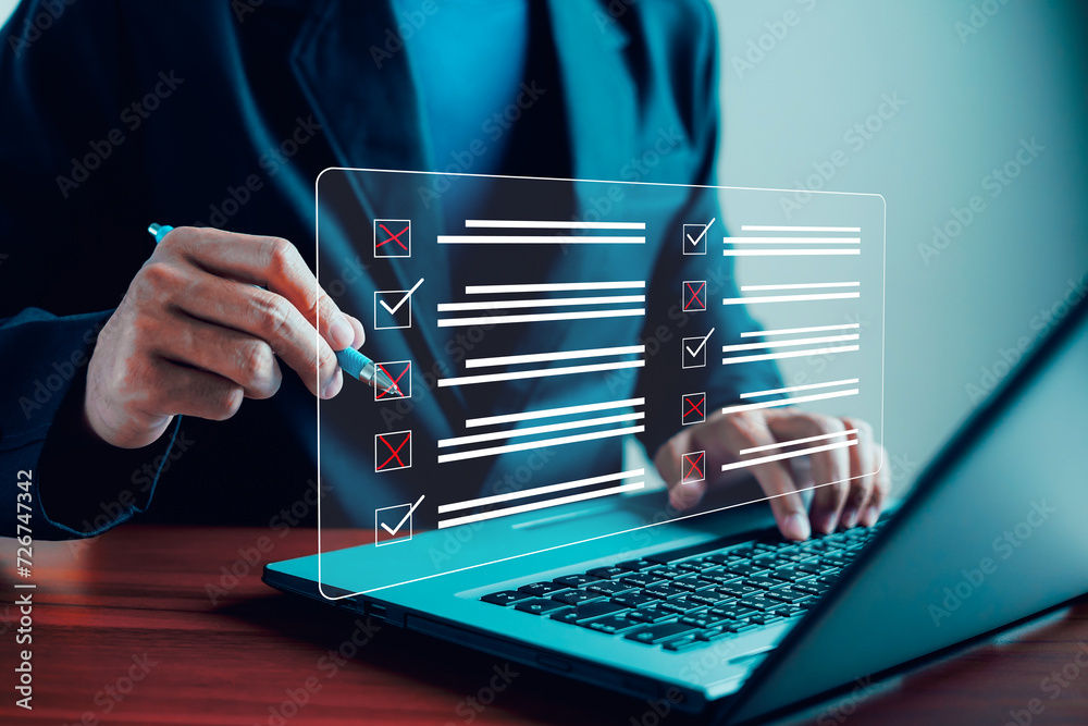 Audit, Assessment form, Businessman working on computer productivity ...