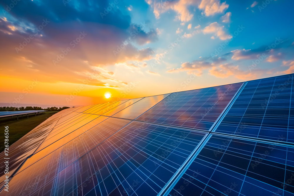 Solar energy panels at sunset or sunrise Stock Photo | Adobe Stock