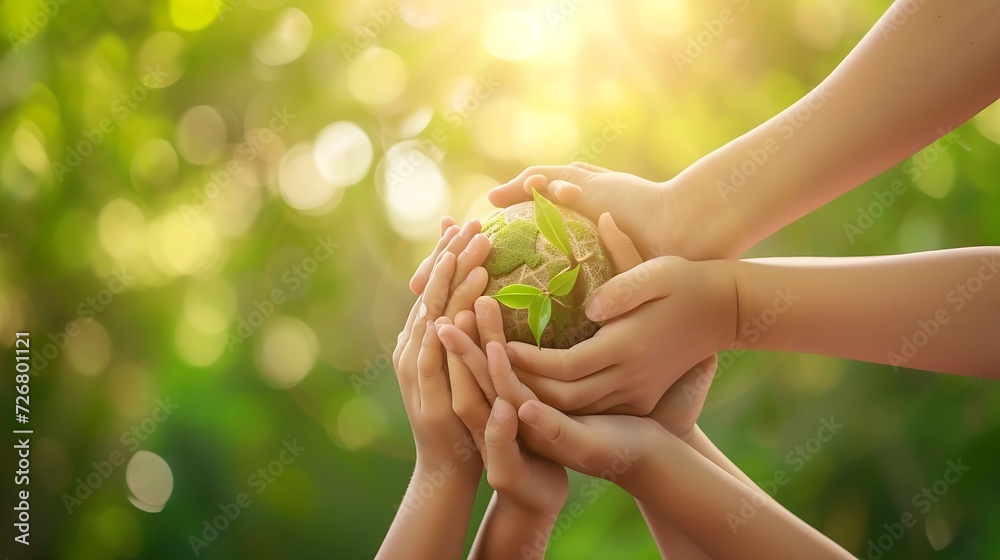 World environment day with global community teamwork, CSR and ESG environmental energy saving ...