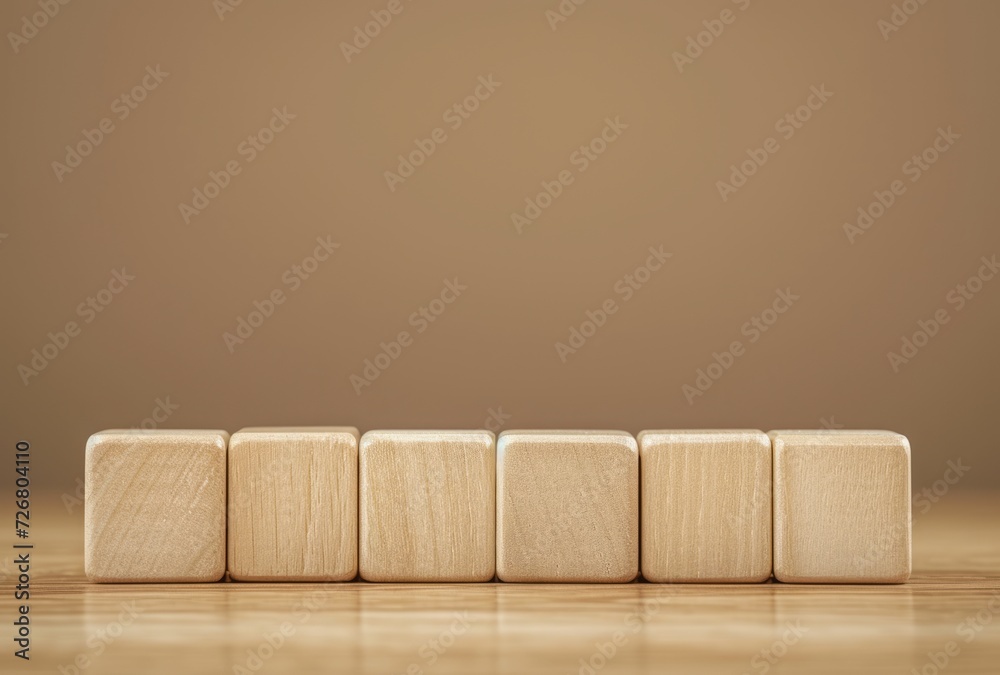 Six wooden blocks in a row up against a wall, presented in the style of ...
