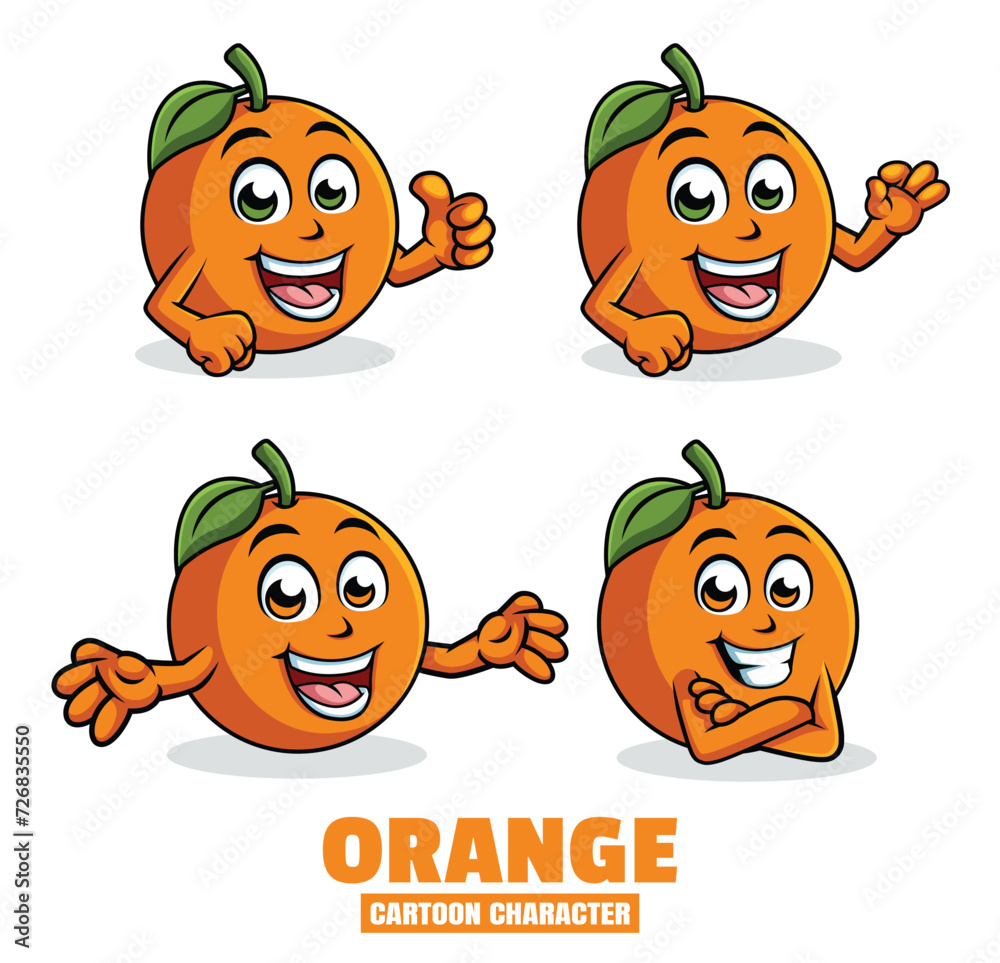 Cute Orange Cartoon mascot character vector illustration set - Happy ...