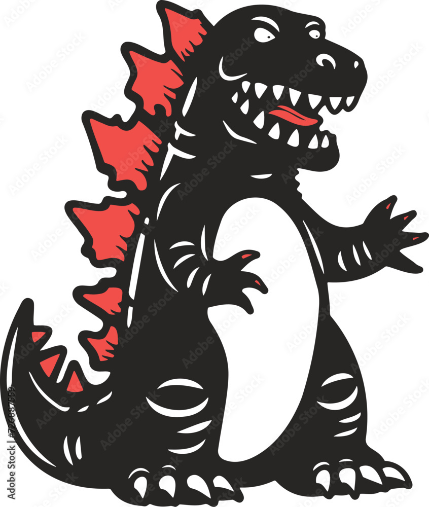 Friendly doodle Cartoon Godzilla Illustration Stock Vector | Adobe Stock