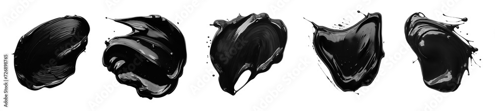Collection set of black, blob paint ink liquid smear smudge swatch ...