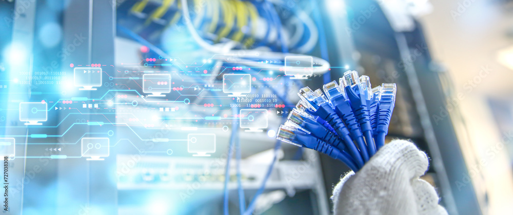 Stock-Foto „Lots of RJ45 UTP Cat6 LAN internet network cable fiber ...