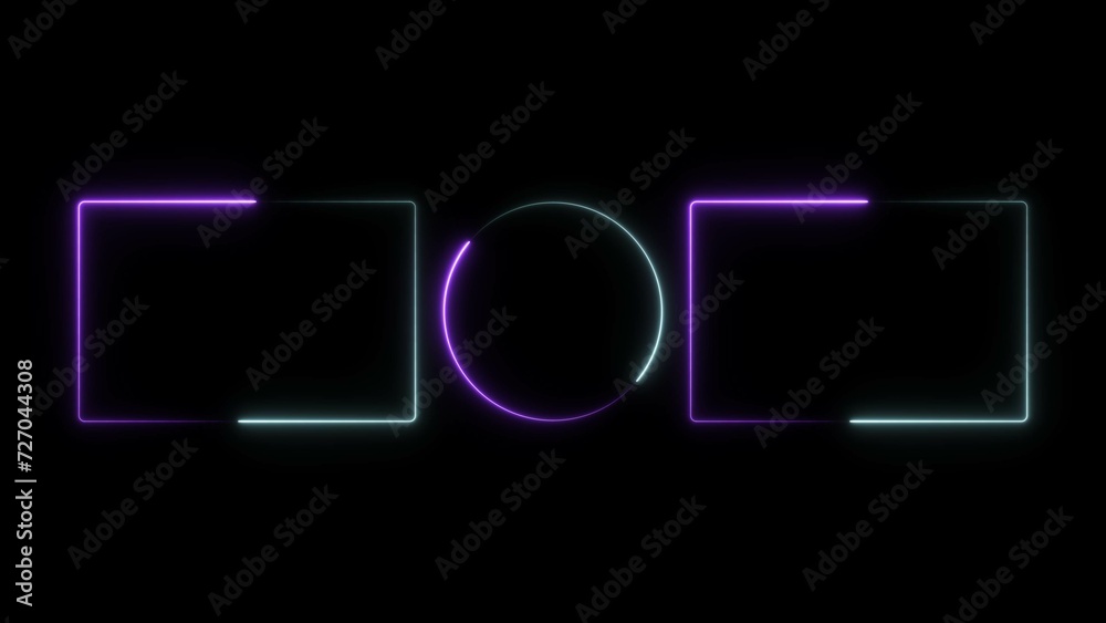 Rectangle and circle neon light frame purple, deep cyan color ...