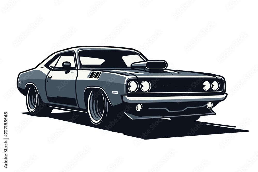 Vintage American muscle car vector illustration, classic retro custom ...