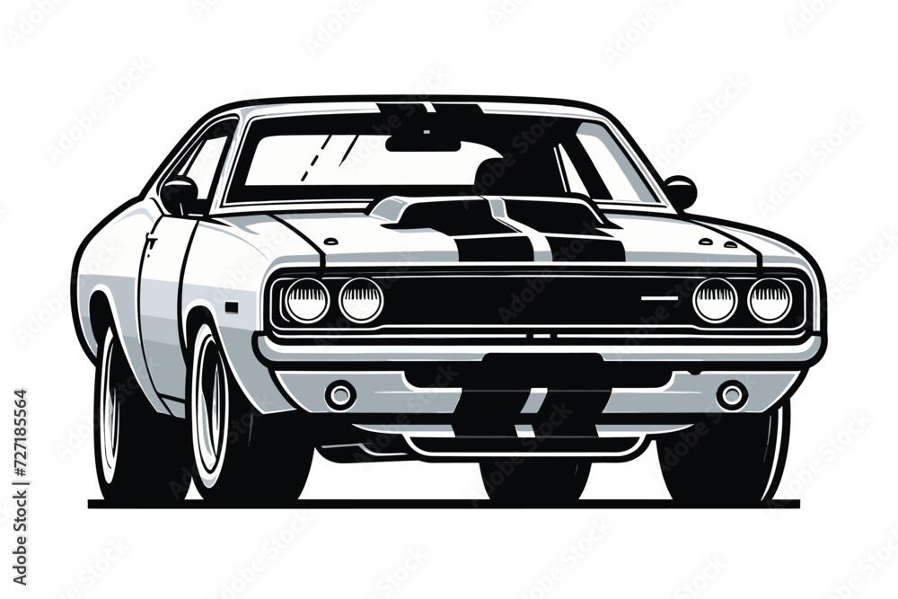 Vintage American muscle car vector illustration, classic retro custom ...