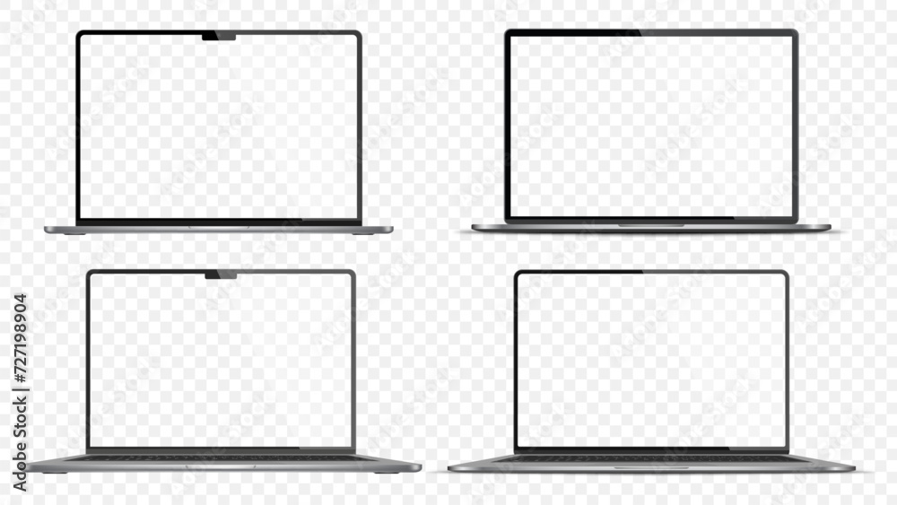 Realistic laptop mockup with blank screen isolated on transparent ...