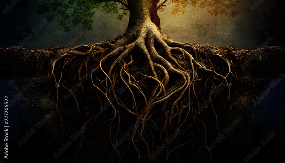 ree roots in soil close up, underground texture. Generative AI. Stock ...