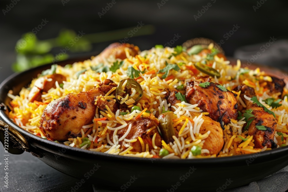 indian chicken biryani Spicy chicken biryani food photography flying ...