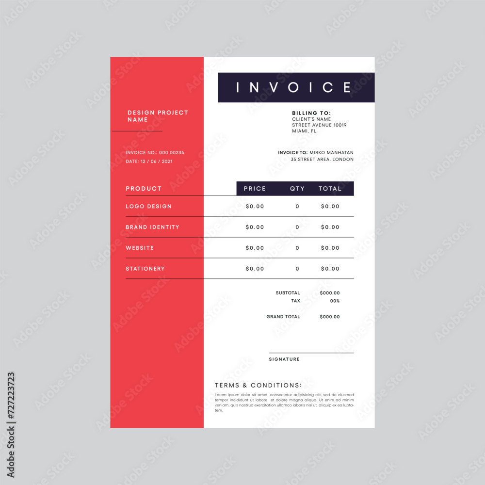 Business invoice form template. Invoicing quotes, money bills or price ...