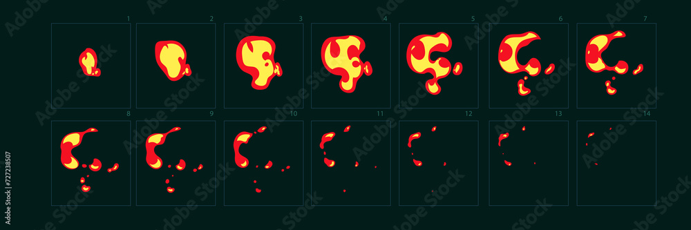 Fire burst explosion effect. Fire burst animation. Cartoon style ...