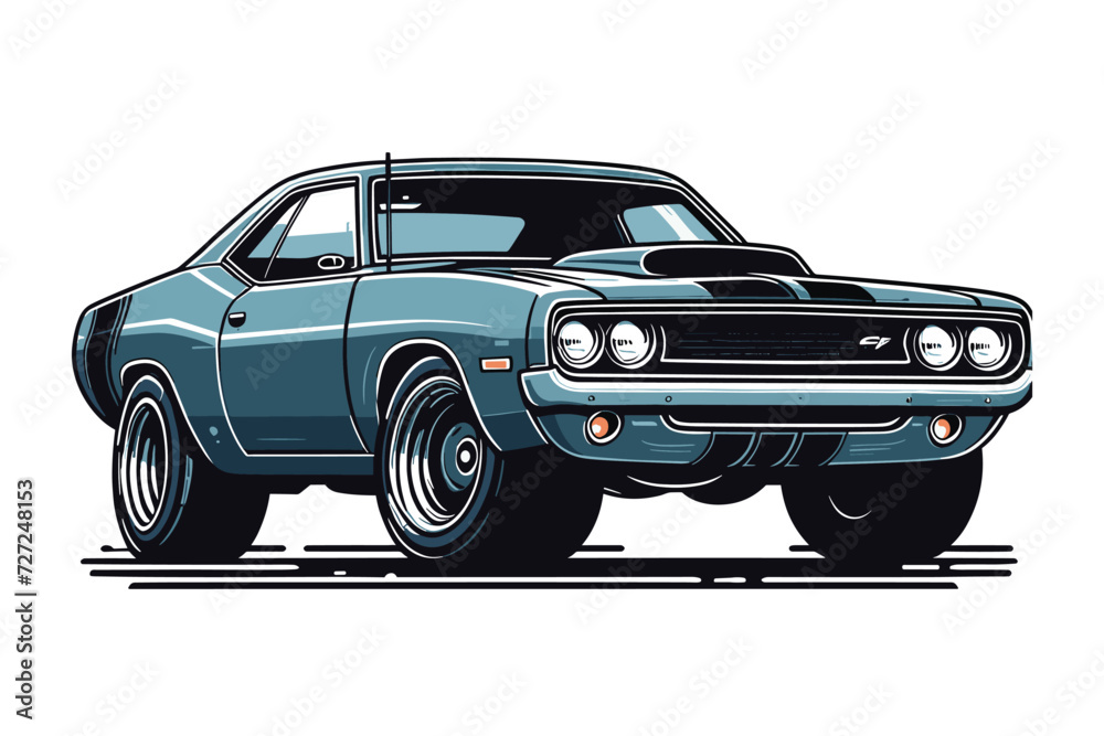 Vintage American muscle car vector illustration, classic retro custom ...