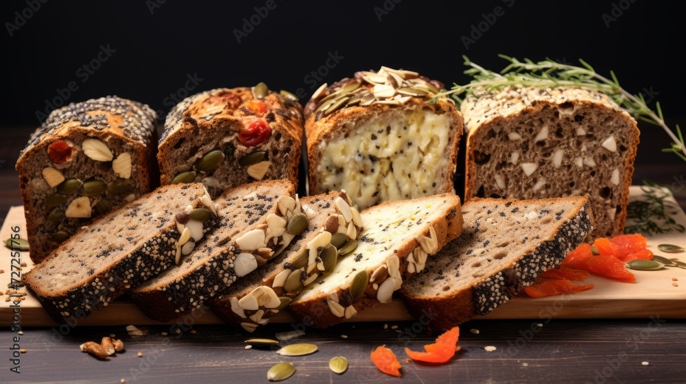 Seeded multigrain bread slices, highlighting the variety of grains and ...