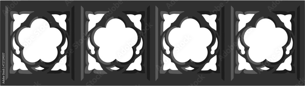 Gothic balustrade stylized drawing. Stone decorated wall illustration ...