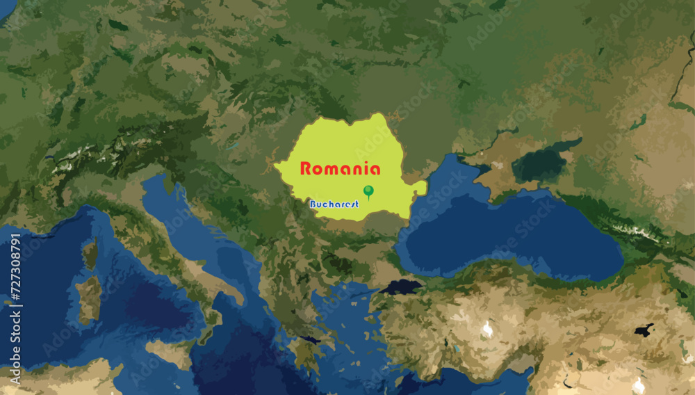 Romania country map and Bucharest, its capital city on the world ...