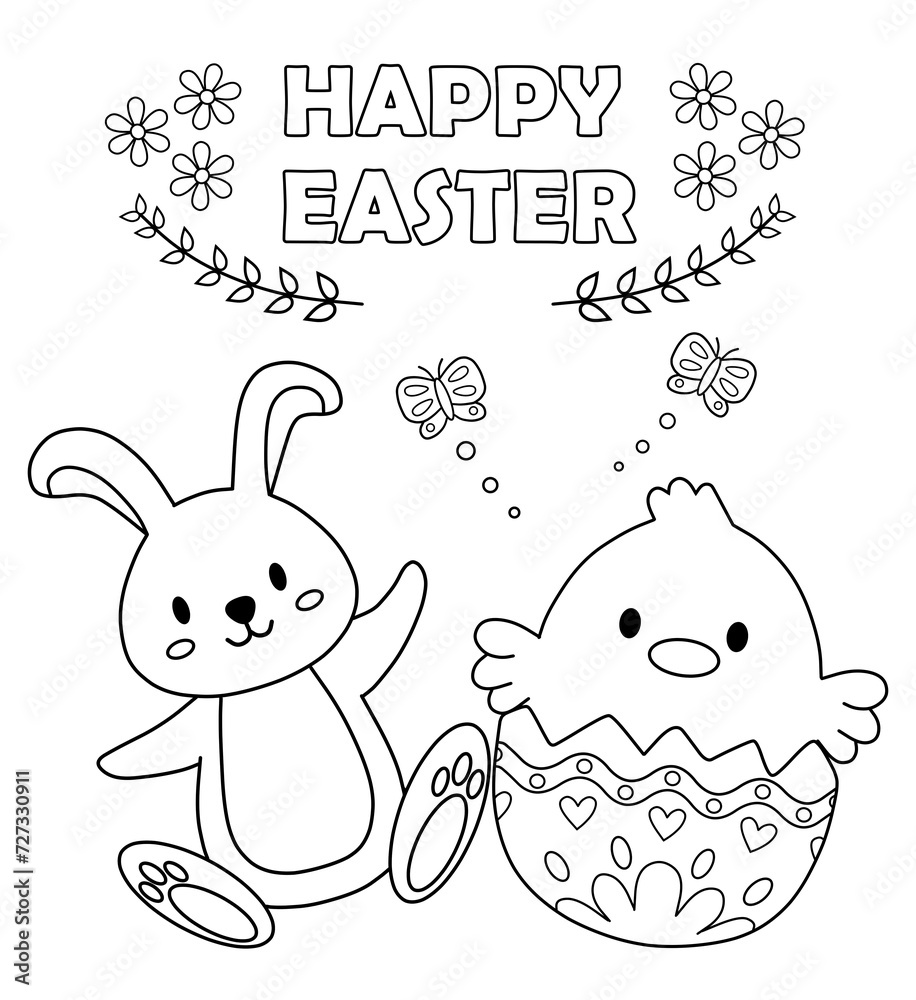 Easter chick and bunny coloring pages for kids. Painting for ...