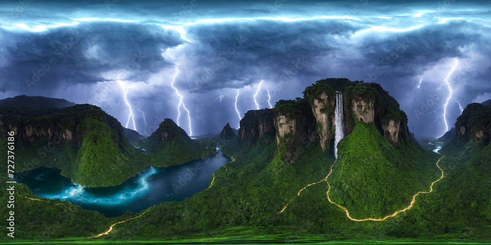 clouds lightning mountains Full 360 degrees seamless spherical panorama ...