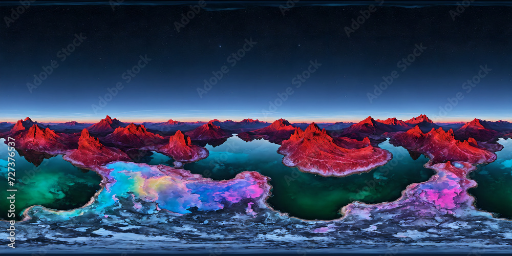 red mountains and blue lake Full 360 degrees seamless spherical ...