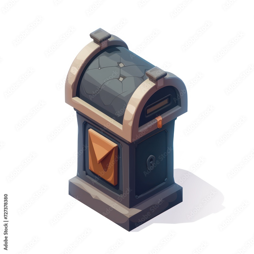 Mobile game map element: an isometric, low-poly-style mailbox with ...