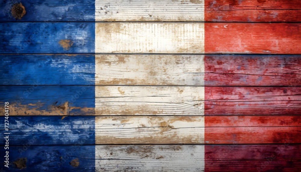 France National Flag painted on a old and worn wooden board. Background ...