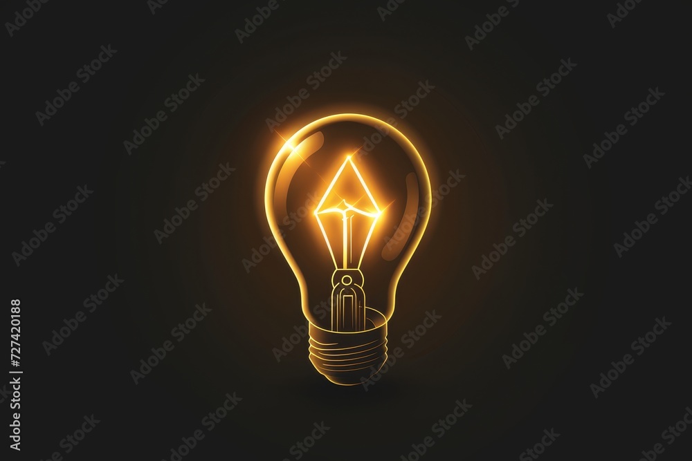 A gleaming gold light bulb radiating a warm amber glow, proudly ...