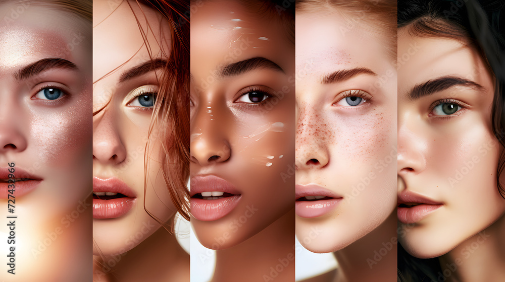 Banner. Composite image of beautiful young women faces expressing ...