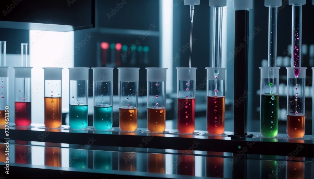 Test tubes filled with different colored liquids show chemical ...