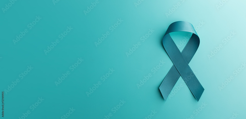 Ovarian and Cervical Cancer Awareness. a Teal Ribbonin Top View ...