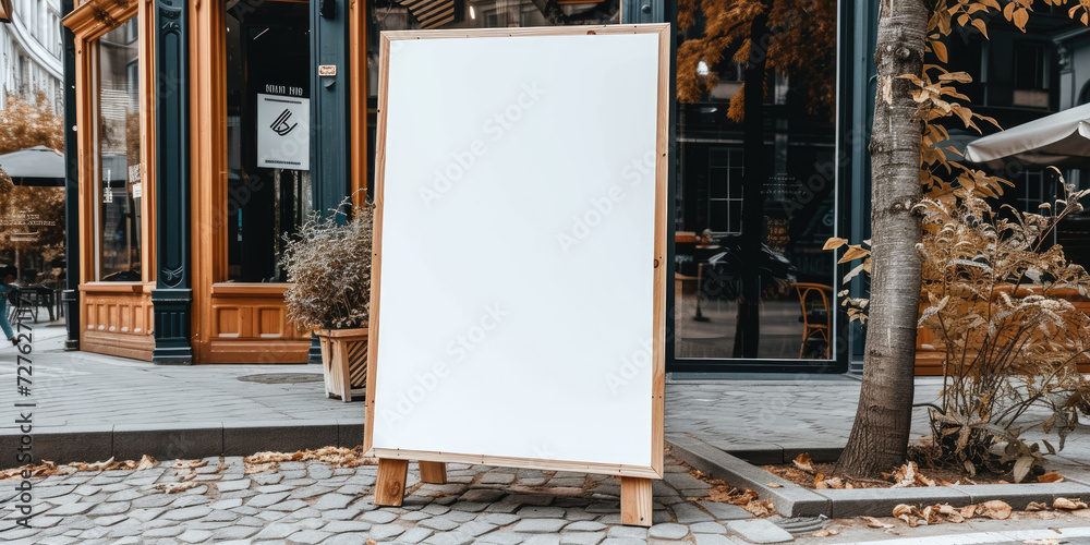 empty billboard on the street in front of the restaurant, Mock up ...