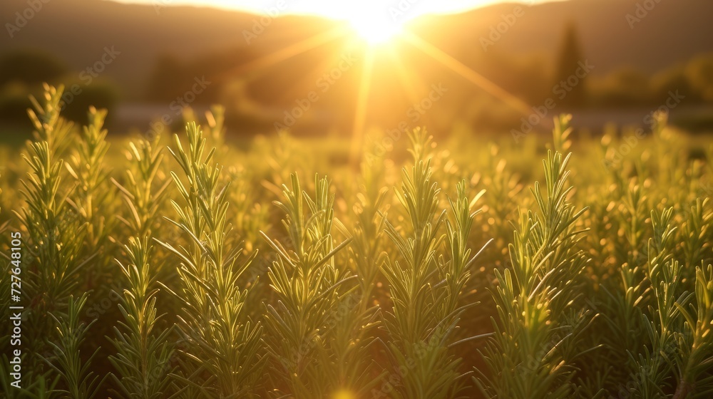 Charming sunny rosemary farm This shot emphasizes the lush greenery of ...