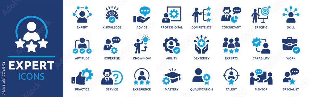 Expert icon set. Containing advice, competence, expertise, knowledge ...