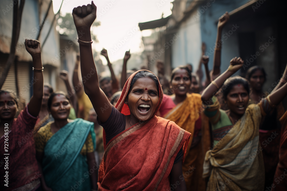 Protest rally at street outdoor. Indian local residents achieve equal ...