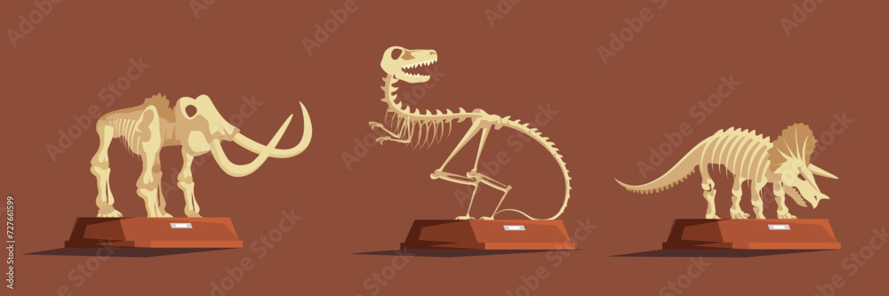 Paleontology museum with dinosaur fossils vector illustration. Cartoon ...