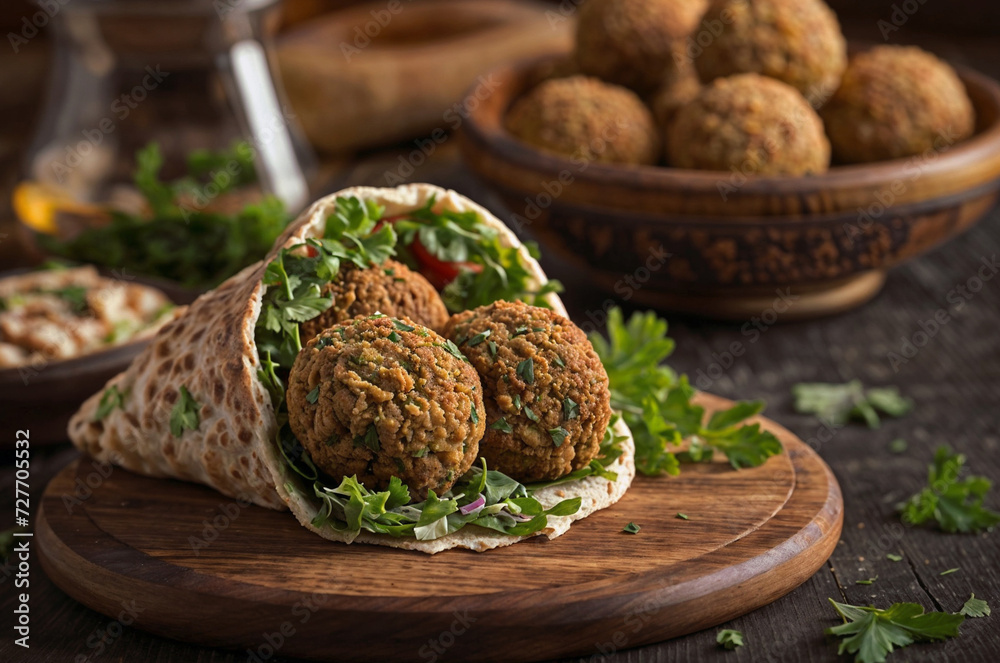 Plant-based delight - Pita bread filled with crispy falafel orbs made ...