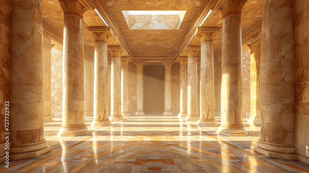 Interior of a royal palace castle of Roman empire in ancient times ...