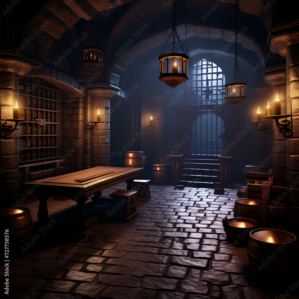 Underground old medieval dungeon jail cells fantasy aventure tabletop ...