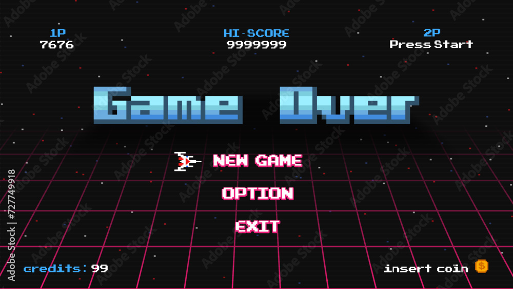 Game over.pixel art .8 bit game.retro game. for game assets in vector ...