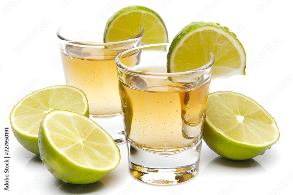 Tequila shots with lime isolated on white, Mexican traditional cactus ...