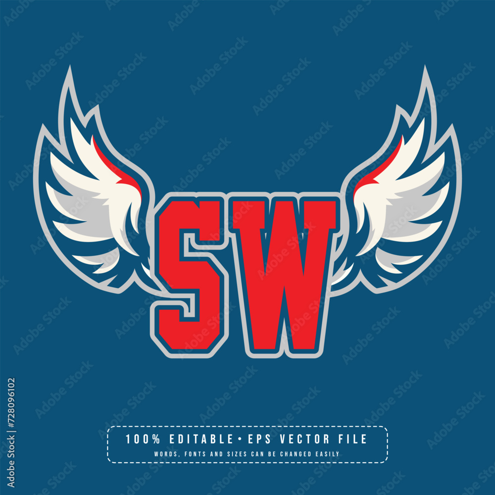 Sw wings logo vector with editable text effect. Editable letter Sw ...