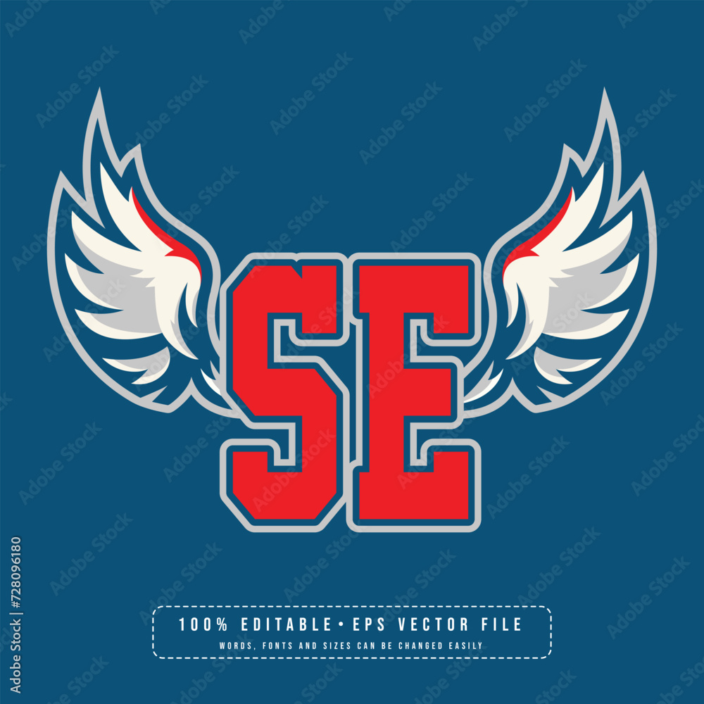 SE wings logo vector with editable text effect. Editable letter SE ...