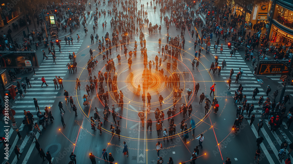 Modern city street under surveillance with facial recognition cameras ...