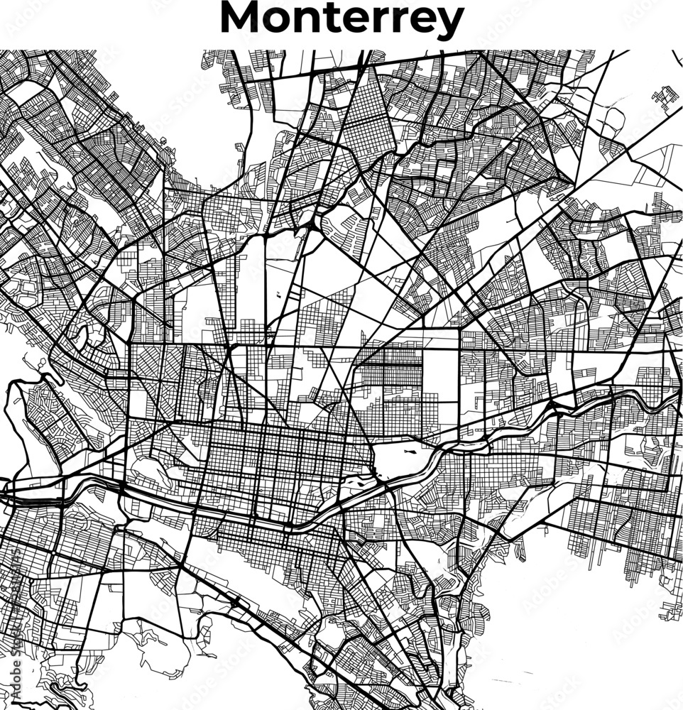 City Map of Monterrey, Cartography Map, Street Layout Map Stock Vector ...