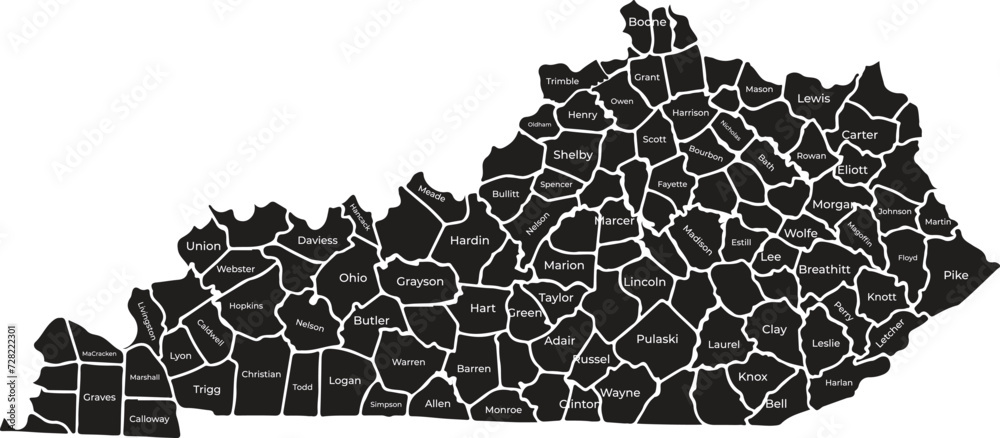 Kentucky state - county map Kentucky, KY, political map with capital ...